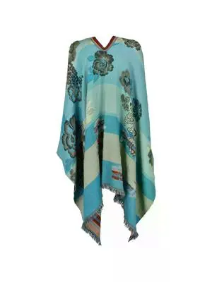 Kenzo Floral Print Fringed Poncho