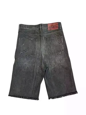 SEKRIT Distressed Denim Shorts With Cross Appliqu