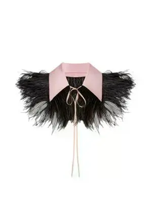 La DoubleJ La Scala Feather-trim Shirt Collar - Black