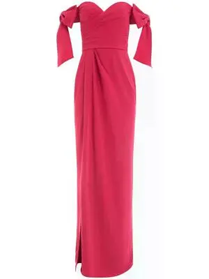 Marchesa Off-shoulder Gown With Bow Detailing And Side Slit