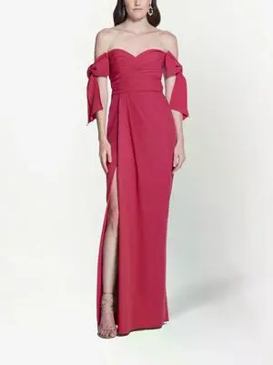 Marchesa Off-shoulder Gown With Bow Detailing And Side Slit