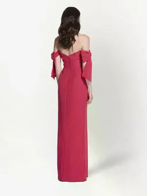 Marchesa Off-shoulder Gown With Bow Detailing And Side Slit