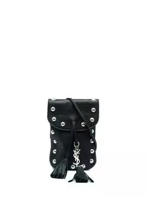 Saint Laurent Studded Leather Phone Pouch Crossbody Bag - Black