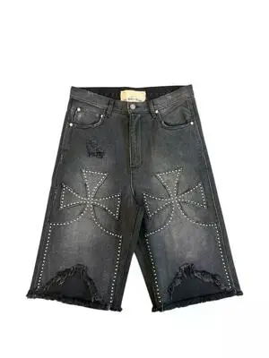 SEKRIT Embellished Distressed Denim Shorts
