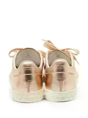 TOD'S Tone Leather Perforated Detail Lace-up Sneakers - Gold