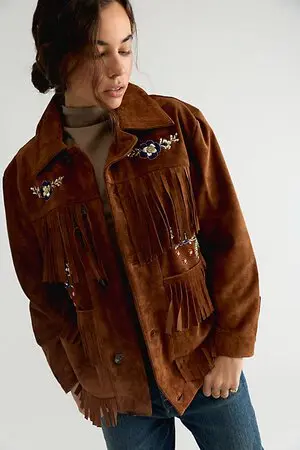 FOUND Embroidered Suede Fringe Jacket