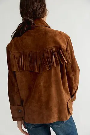 FOUND Embroidered Suede Fringe Jacket