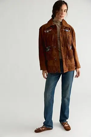 FOUND Embroidered Suede Fringe Jacket