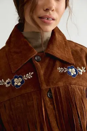 FOUND Embroidered Suede Fringe Jacket