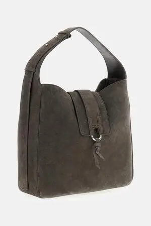 Hogan Vertical Hobo Bag In Suede - Marrone