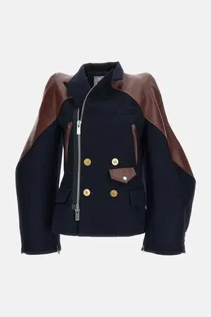 Sacai Melton Jacket In Leather And Wool - Multicolor