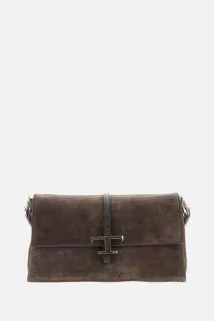 TOD'S Suede Timeless T Flap Bag - Brown