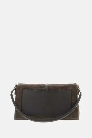 TOD'S Suede Timeless T Flap Bag - Brown