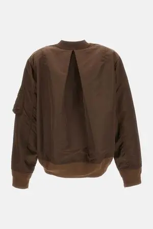 Sacai Knitted Nylon Twill Bomber Cardigan - Marrone
