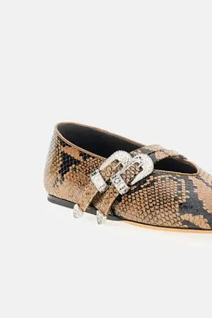 Le Monde Beryl Claudia Ballet Flats With Snakeskin Effect And Buckle Detail - Multicolor