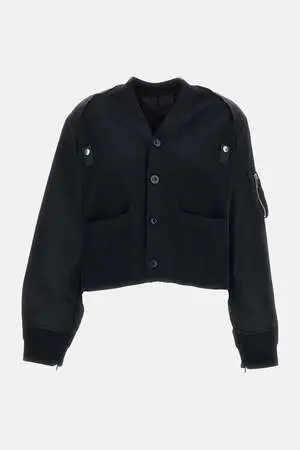 Sacai Knit And Nylon Twill Hybrid Cardigan - Nero