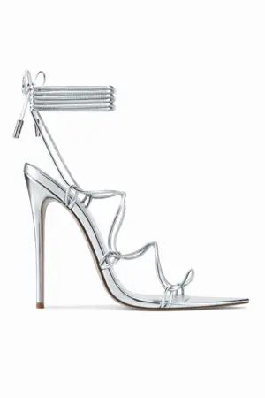 Femme La Sin Lace Up Stiletto Sandals - Silver