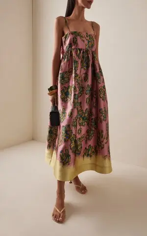 ALEMAIS Faye Pleated Satin Midi Dress