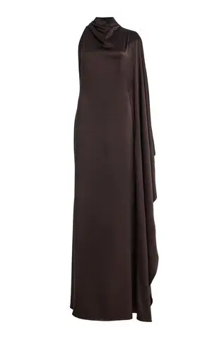 DE LA VALI Odaluna Crepe De Chine Maxi Dress - Brown