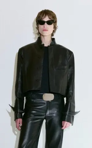 DARKPARK Maxime Cropped Leather Blazer - Black