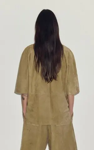 DARKPARK Suede Polo Shirt With Gold Necklace Detail