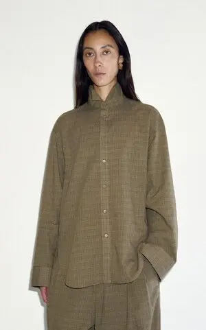 DARKPARK Olivia Wing Tip Collar Check Cotton Shirt - Brown