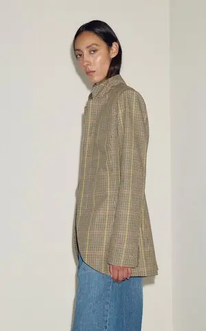 DARKPARK Leila Checked Cotton High Neck Blazer
