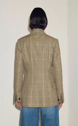 DARKPARK Leila Checked Cotton High Neck Blazer