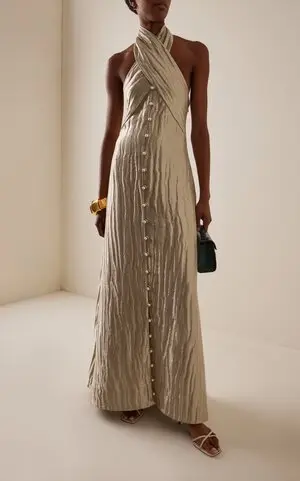 Rosie Assoulin Exclusive Twisted Lamé Maxi Halter Dress