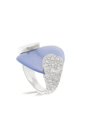 TABAYER 18k White Gold Signet Stone Ring - Blue