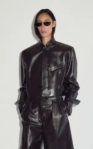 DARKPARK Maxime Leather Cropped Blazer - Brown