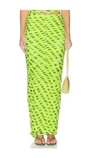 AFRM Josie Ruched Mesh Maxi Skirt - Green