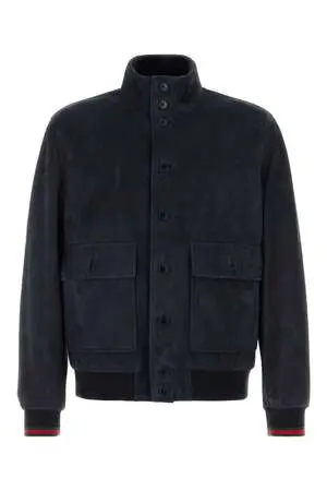 Gucci Navy Suede Bomber Jacket - Blue
