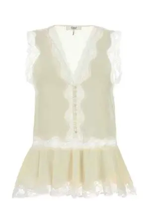 Chloé Ivory Crepe Top - White
