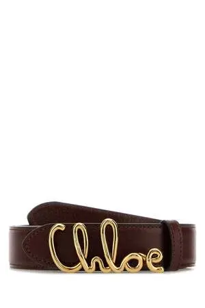 Chloé Leather Belt With Golden Metal Logo - Brown