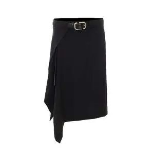 Attico Belted Asymmetrical Midi Skirt - Black
