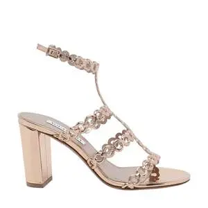 AQUAZZURA Chain Link Embellished Block Heel Sandals - Pink