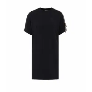 Burberry Cotton T-shirt Dress With Check Trim - Black