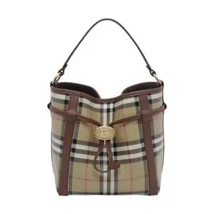 Burberry Check Print Coated Cotton Bucket Bag - Cream