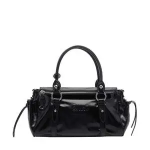 Miu Miu Calf Leather Shiny Finish Shoulder Bag - Black
