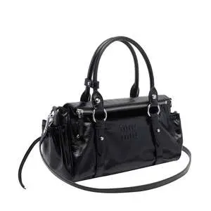 Miu Miu Calf Leather Shiny Finish Shoulder Bag - Black