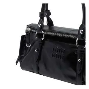 Miu Miu Calf Leather Shiny Finish Shoulder Bag - Black