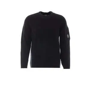 C.P. COMPANY Full Rib Cotton Lens Crew Neck Sweater - Black