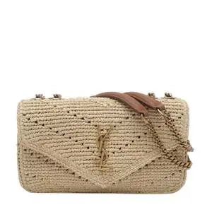 Saint Laurent Small Loulou Raffia Shoulder Bag - Cream