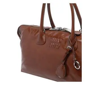 Miu Miu Shiny Finish Calf Leather Shoulder Bag - Brown