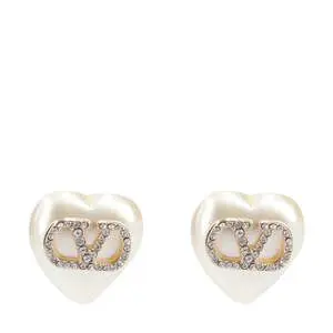 Valentino Garavani VALENTINO GARAVANI VLogo Signature Embellished Pearl Heart Earrings White