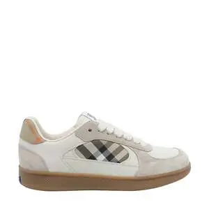 Burberry Terrace Check Leather And Suede Sneakers - Cream