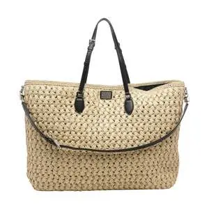 Dolce & Gabbana Raffia Shopper Bag With Leather Trim And Embossed Logo - Cream