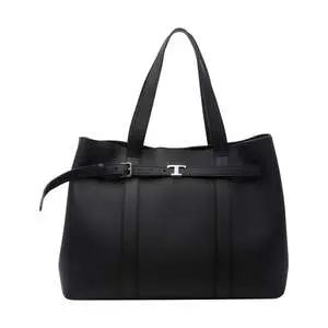 TOD'S Medium Leather Hobo Bag With T Timeless Logo - Black