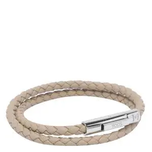 TOD'S Braided Leather Double Wrap Bracelet With Silver Tone Hardware - Cream